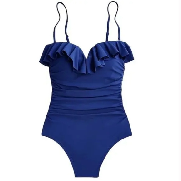 J. Crew | Swim | Matte Ruched Onepiece Swimsuit With Ruffles | Poshmark